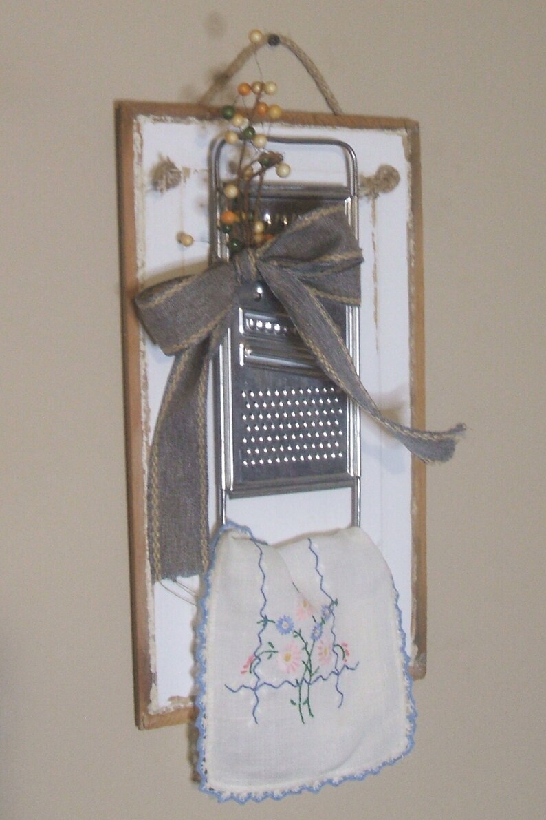 Old Farmhouse Repurposed Door Panel Kitchen Wall Hanging Cheese Grater ...