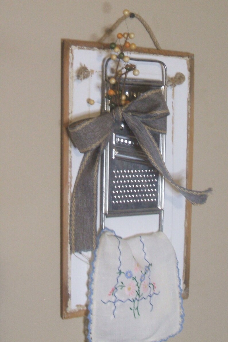 Old Farmhouse Repurposed Door Panel Kitchen Wall Hanging Cheese Grater ...
