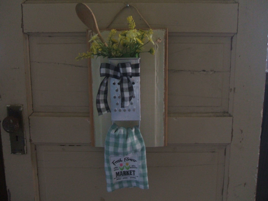 Decorated Vintage Cheese Grater on Farmhouse Door Panel W/towel - Etsy