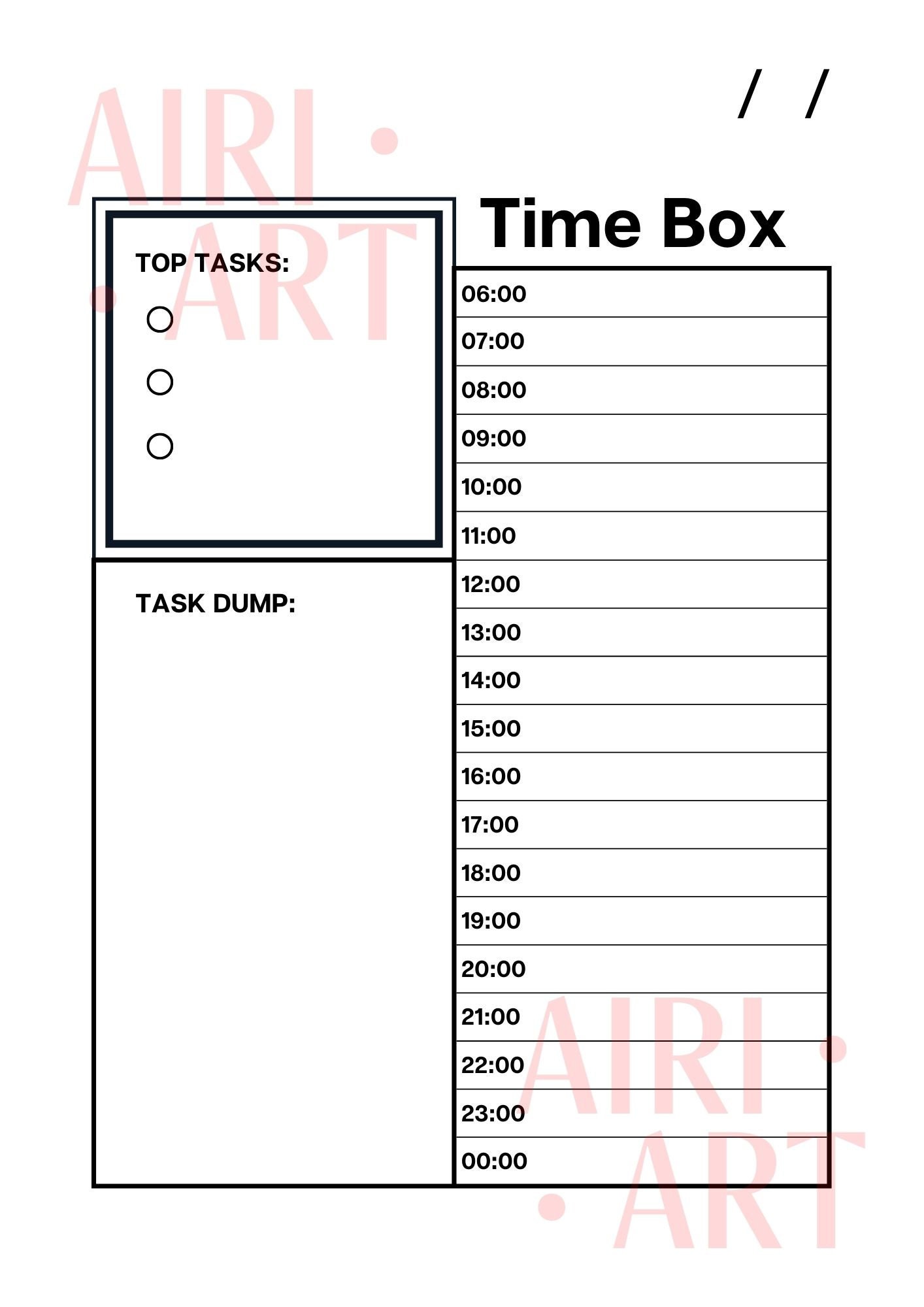 Daily Time Box Planner, Instant Download, Printable, Time Management ...