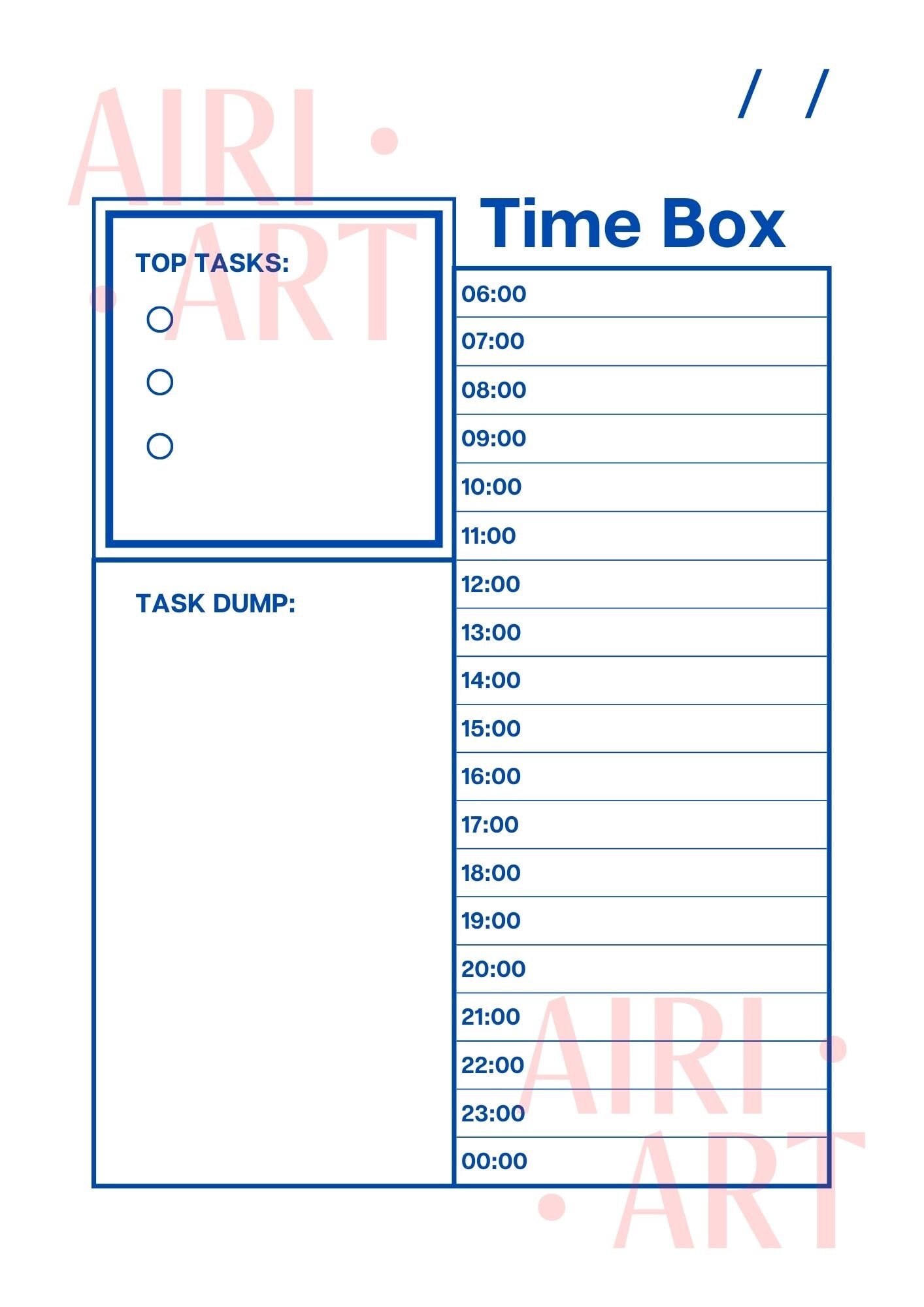 Daily Time Box Planner, Instant Download, Printable, Time Management ...