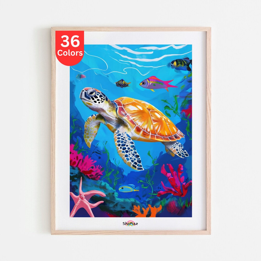 Sea Turtle Underwater Paint by Numbers Kit | Vibrant Coral Reef Scene ...