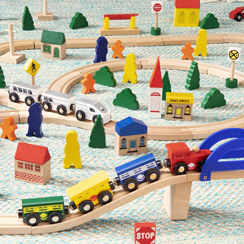 Children Train Track Set, Wooden Train Accessories Toy, Train Track ...