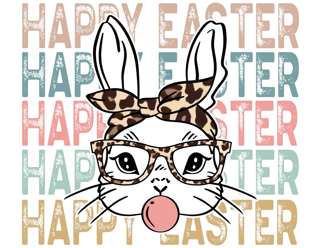 Happy Easter Stacked Cheetah Leopard Bunny Rabbit Printable, Easter PNG ...