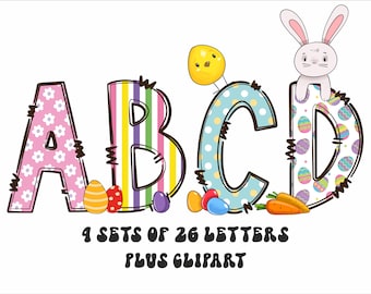 20 Set Easter Alphabet PNG, Easter Letters, Easter Doodle, Easter Eggs ...