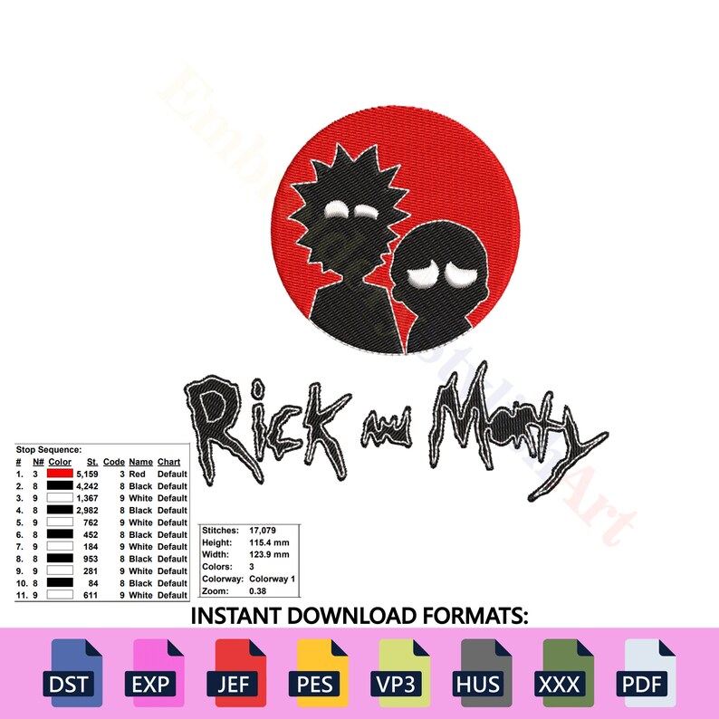Rick and Morty Embroidery Design File Anime Digitizing Embroidery Rick ...