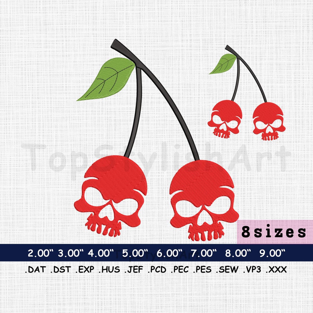 Skull Cherries Machine Embroidery Design, Gothic Digitizing Embroidery ...