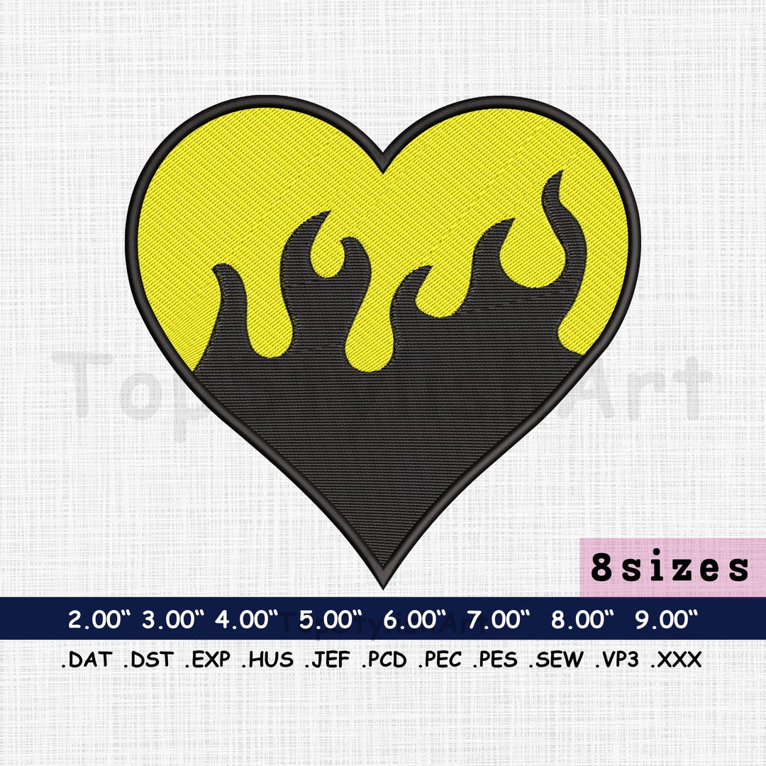 Burning Heart Machine Embroidery Design, Alien Fire Heart Machine ...