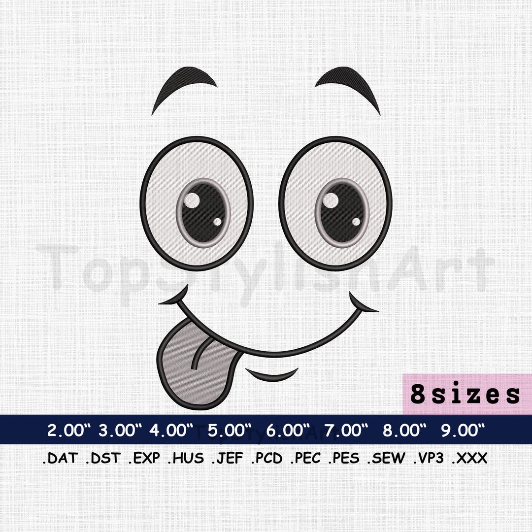 Goofy Face Embroidery Design, Silly Cartoon Face Embroidery Pattern ...