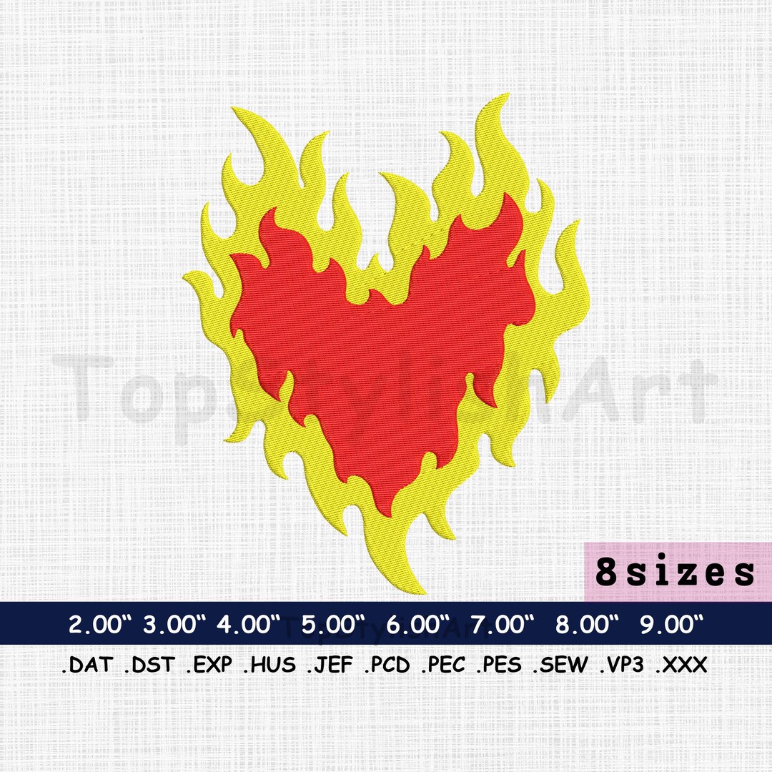 Flaming Heart Machine Embroidery Design, Alien Fire Heart Machine ...