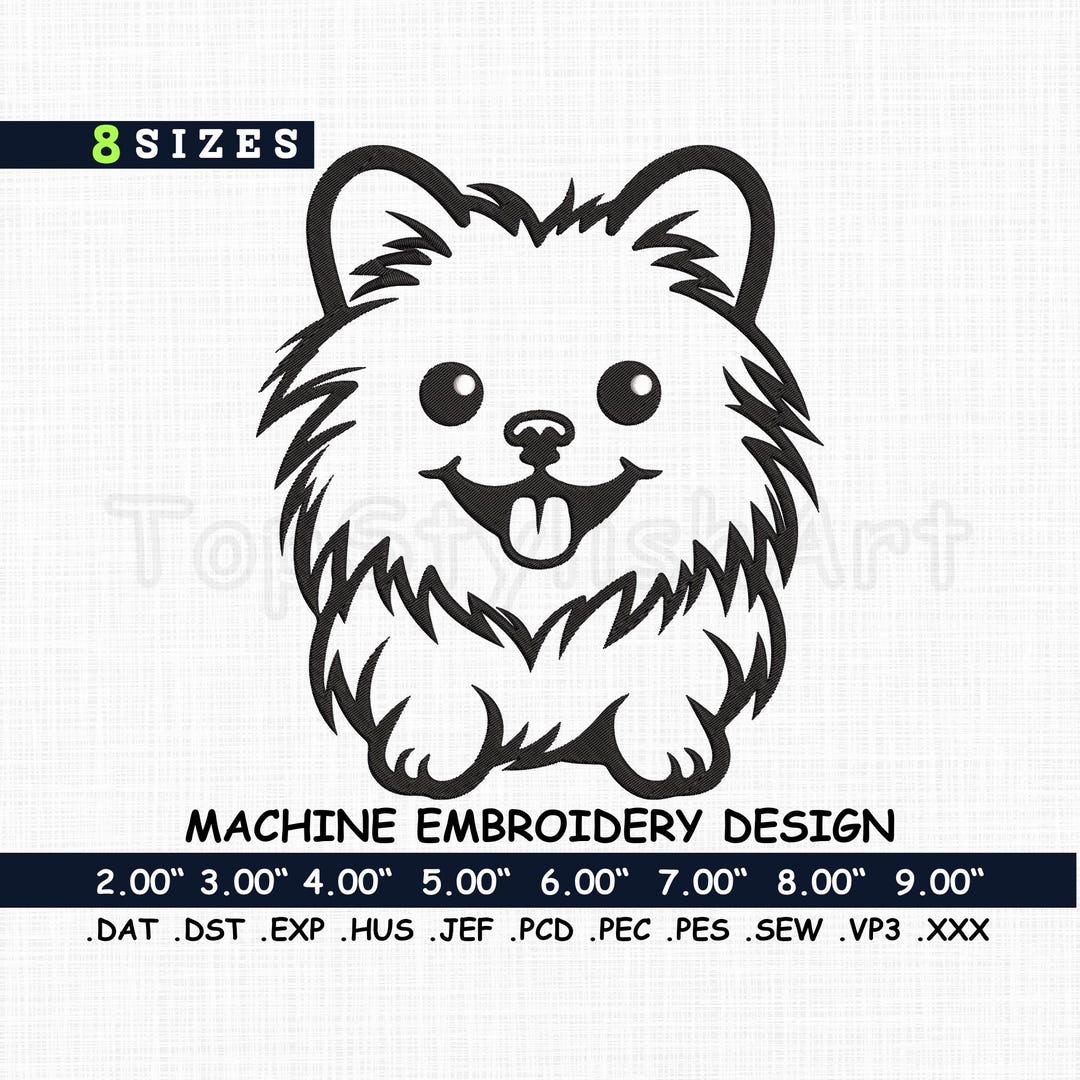 Cute Pomeranian Dog Embroidery Design, Cute Puppy Embroidery Patch ...