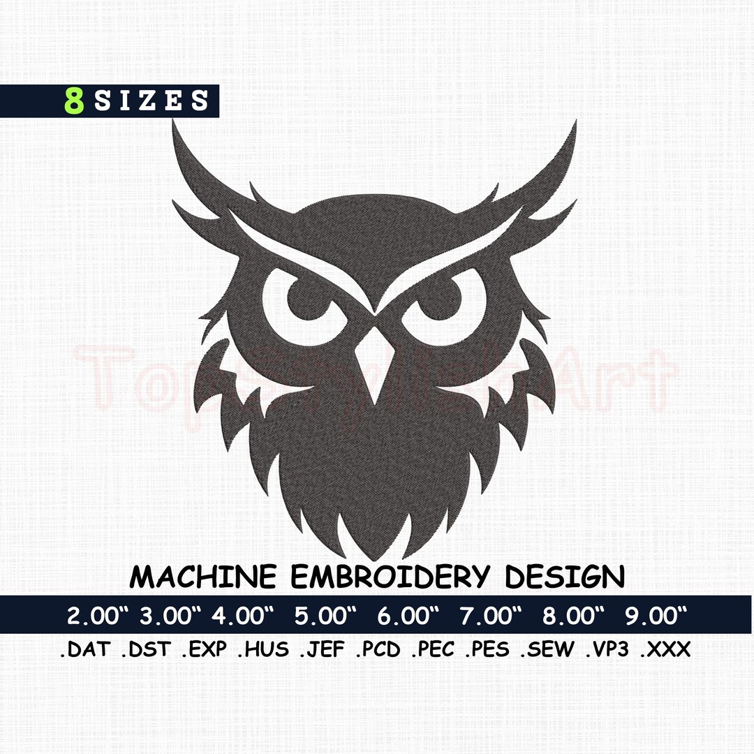 Owl Face Embroidery Design, Elegant Mystic Owl Digitized Pattern, Cute ...