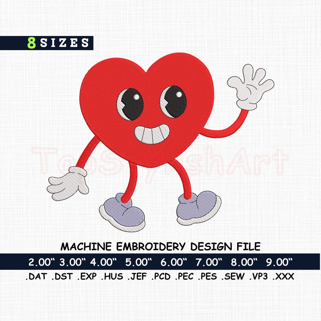 Cartoon Heart Embroidery Design: Retro Valentine (digital Download) - Etsy