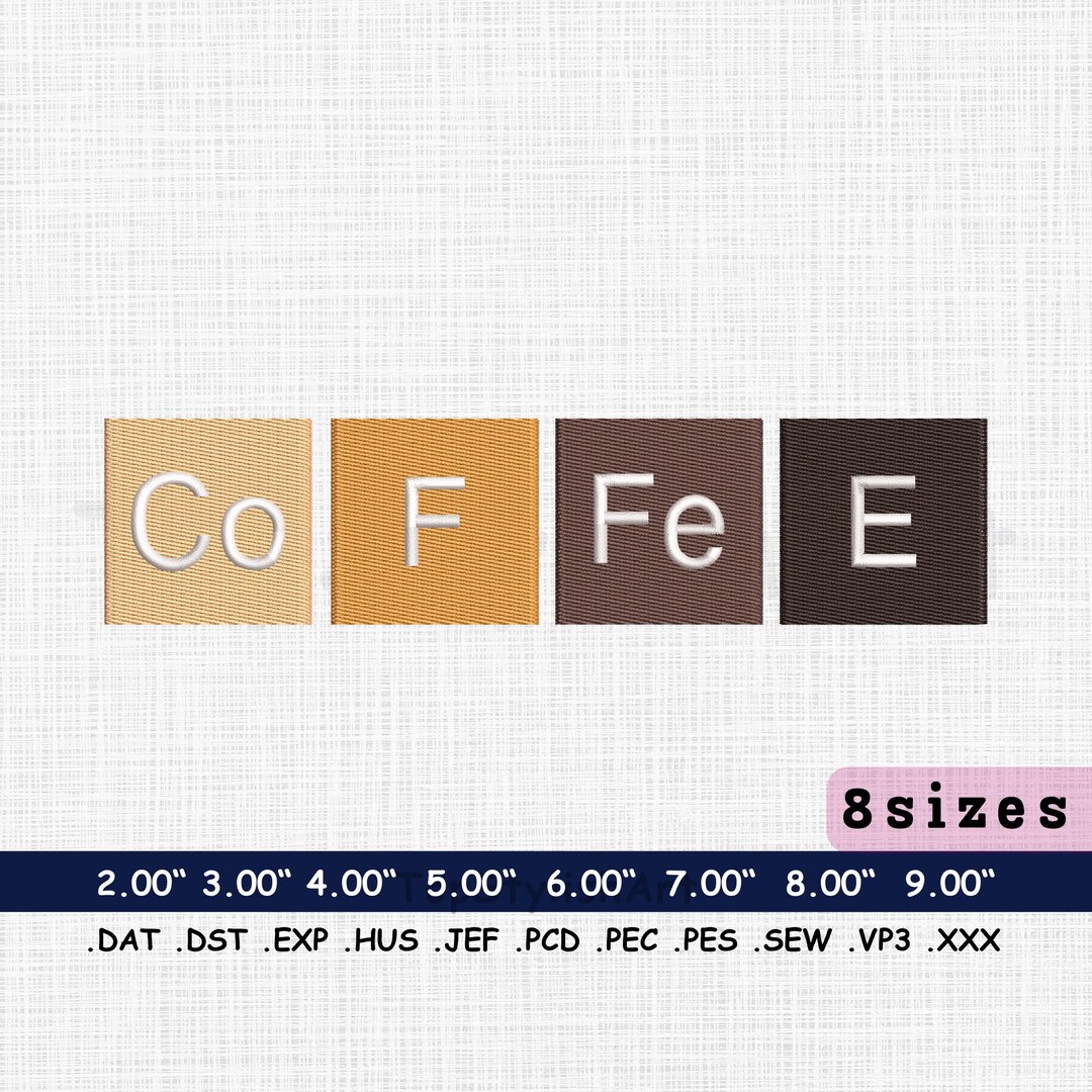 Coffee Periodic Table Embroidery Design, Coffee Lover Patch Digitizing ...