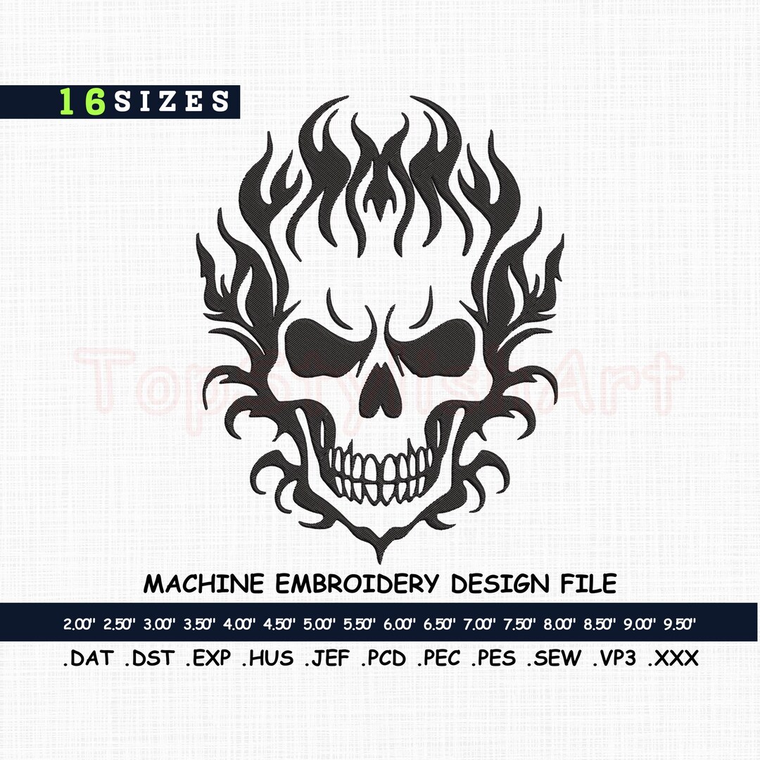 Flaming Skull Embroidery Design – Fire Skull Machine Embroidery File in ...