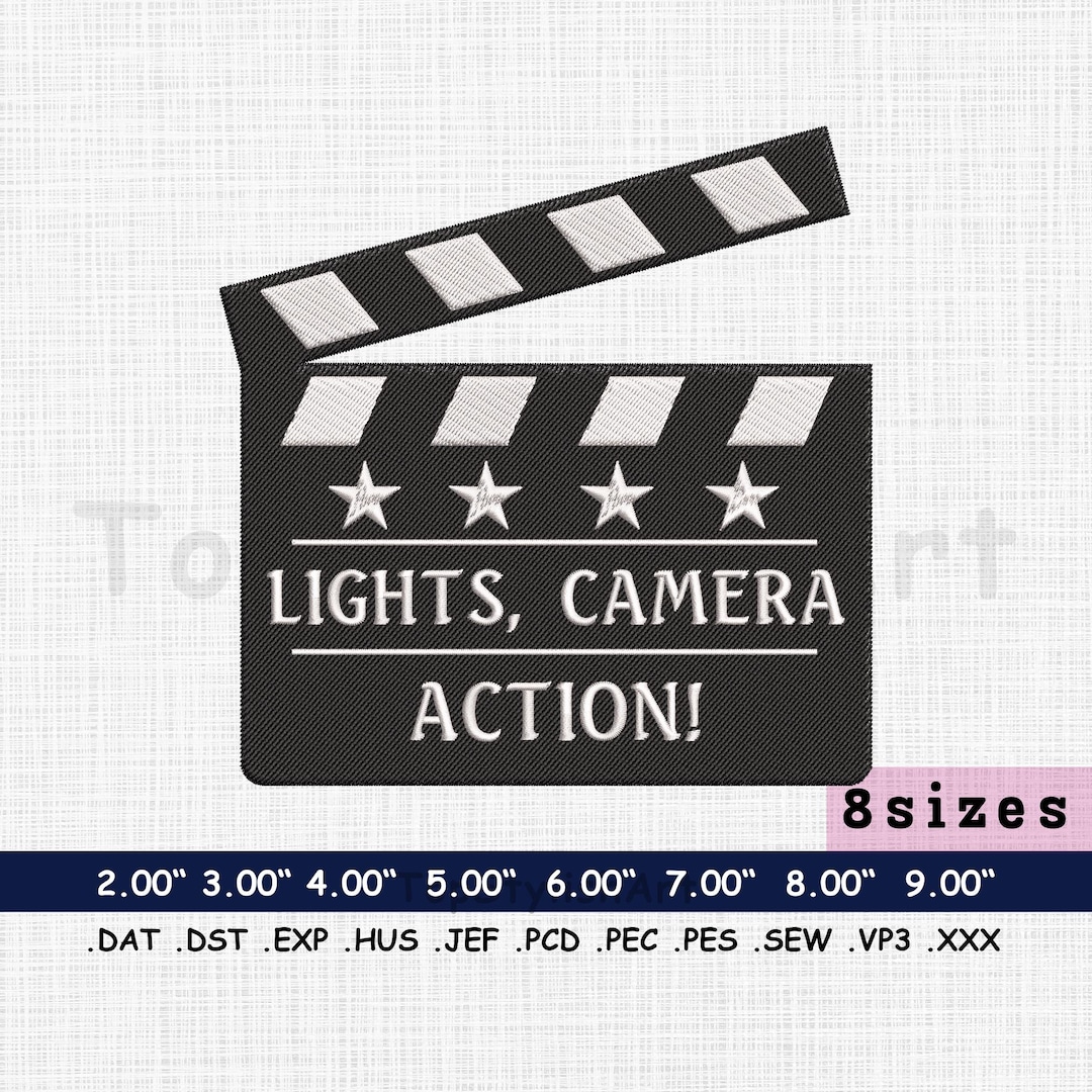 Clapper Board Embroidery Design File Lights, Camera, Action Digitizing ...