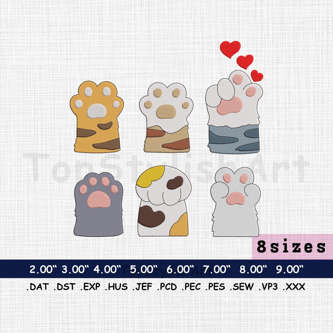 Cute Cats Hands Machine Embroidery Design, Pet Digitized Pattern, Cat ...