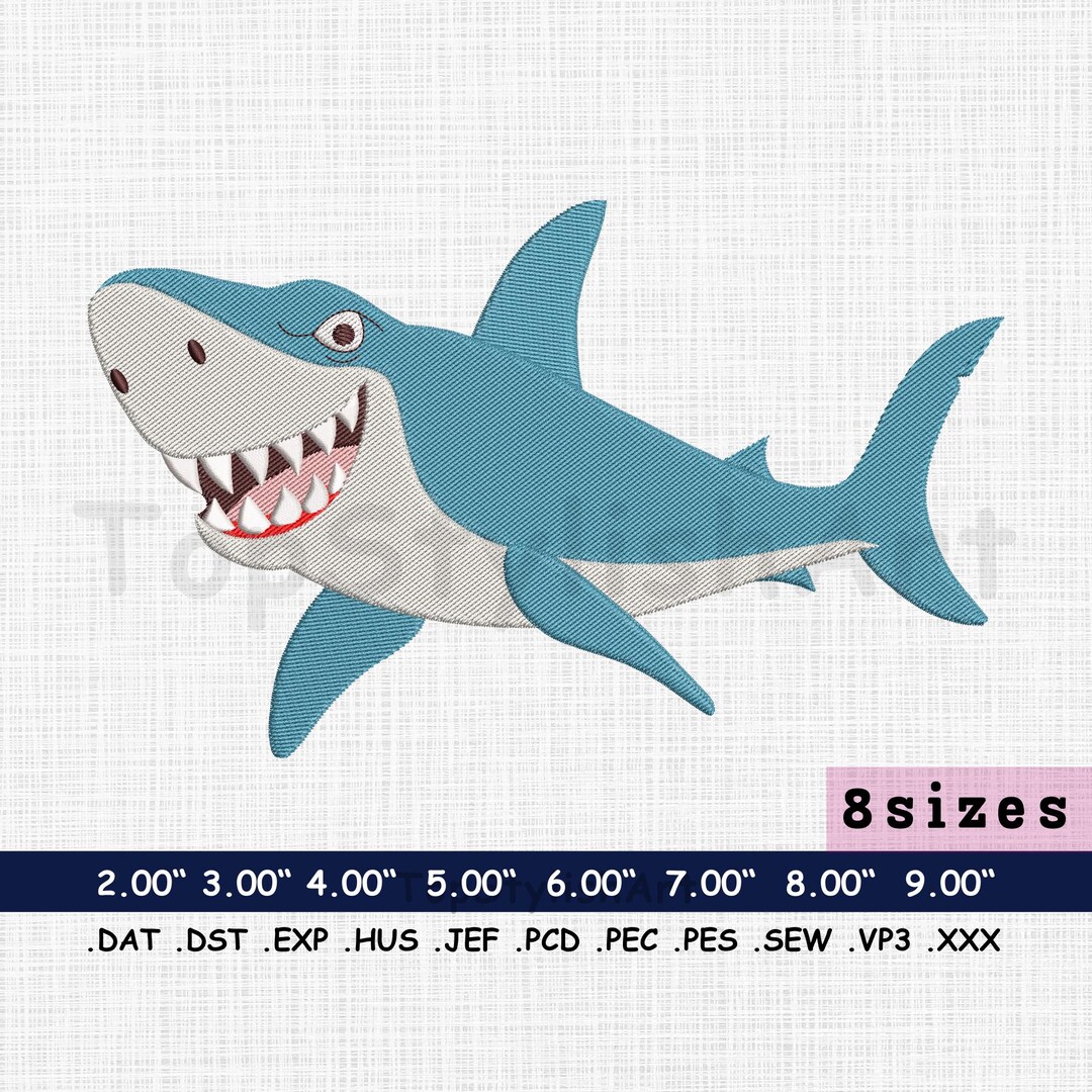 Fierce Shark Embroidery Design, Sea Creature Embroidery Pattern ...