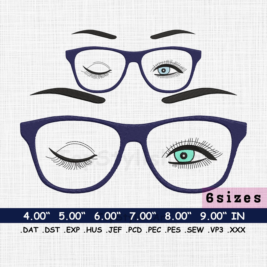 Eyeglasses Machine Embroidery Design, Beautiful Eyes Winking Digitizing ...