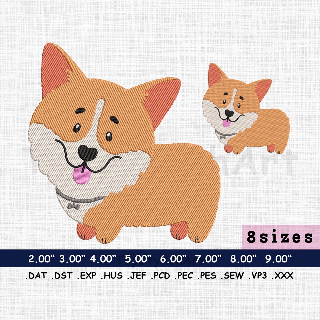 Cute Corgi Dog Machine Embroidery Design, Animal Digitizing Embroidery ...