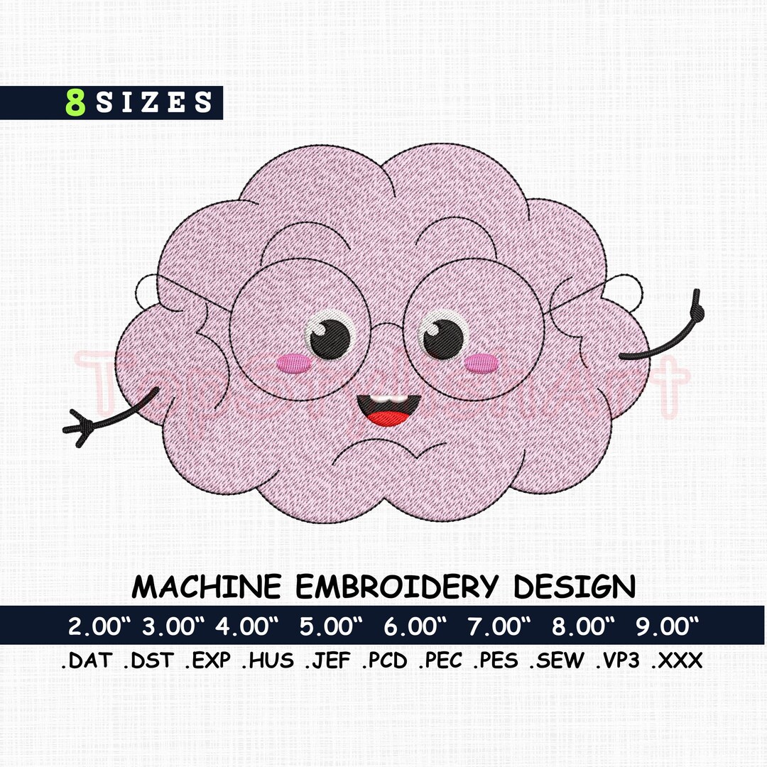 Happy Brain Machine Embroidery Design, Cute Science Digitizing, Cartoon ...