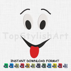 Funny Face Embroidery Design, Silly Face Embroidery Pattern, Cartoon ...
