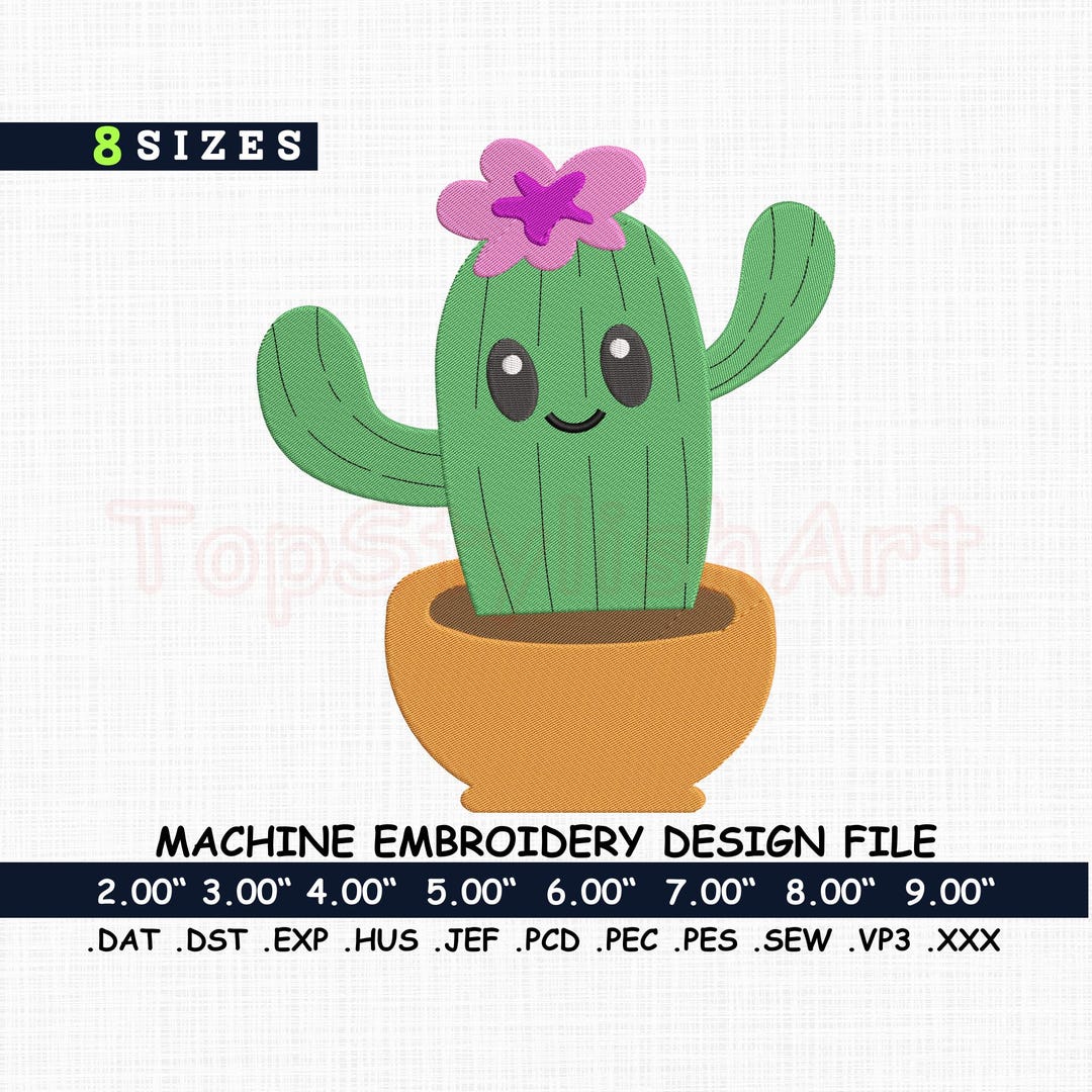Happy Cactus Machine Embroidery Design, Cute Plant Digitized Pattern ...