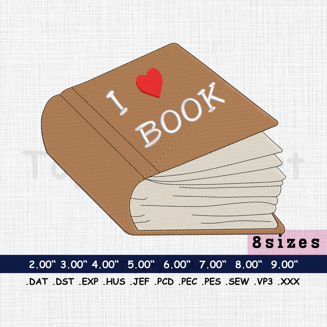 I Love Books Machine Embroidery Design, Book Lover Embroidery Pattern ...