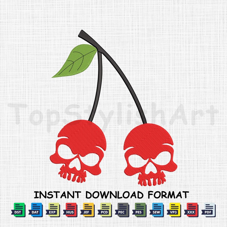 Skull Cherries Machine Embroidery Design, Gothic Digitizing Embroidery ...