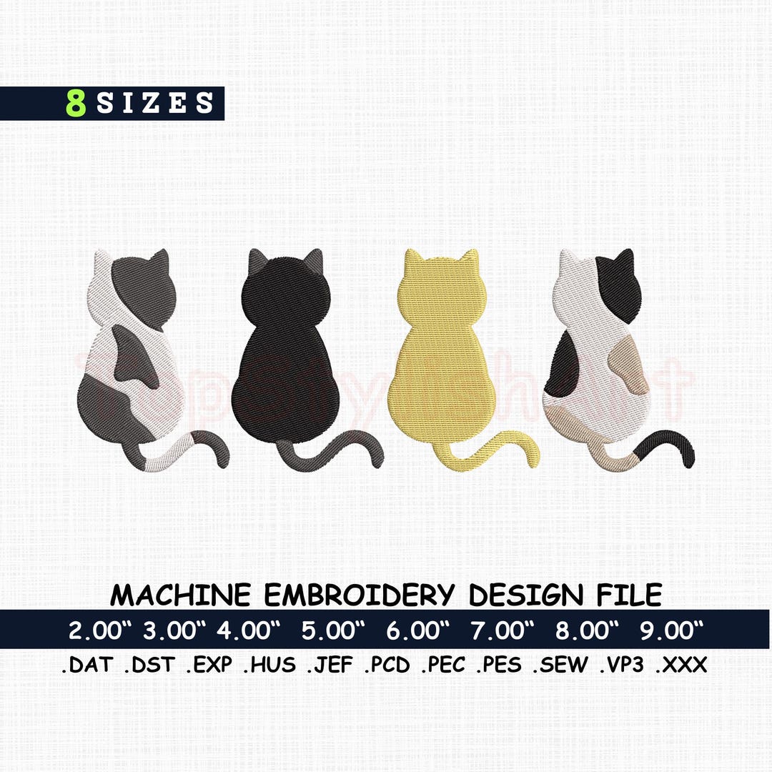 Mini Cats Machine Embroidery Design Set | Four Feline Machine Stitch ...