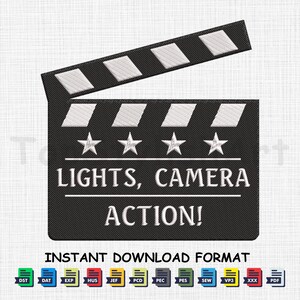 Clapper Board Embroidery Design File | Lights, Camera, Action! Digitizing Embroidery | Clapper ...