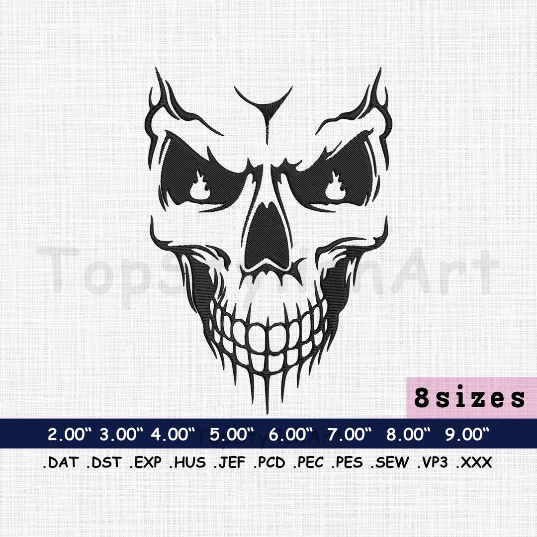 Skull Halloween Machine Embroidery Design, Cool Skull Machine ...