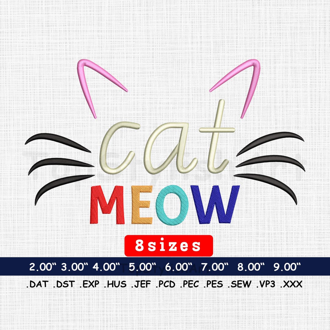 Cat Meow Embroidery Design for Pet Lovers, Whimsical Kitty Digitizing ...