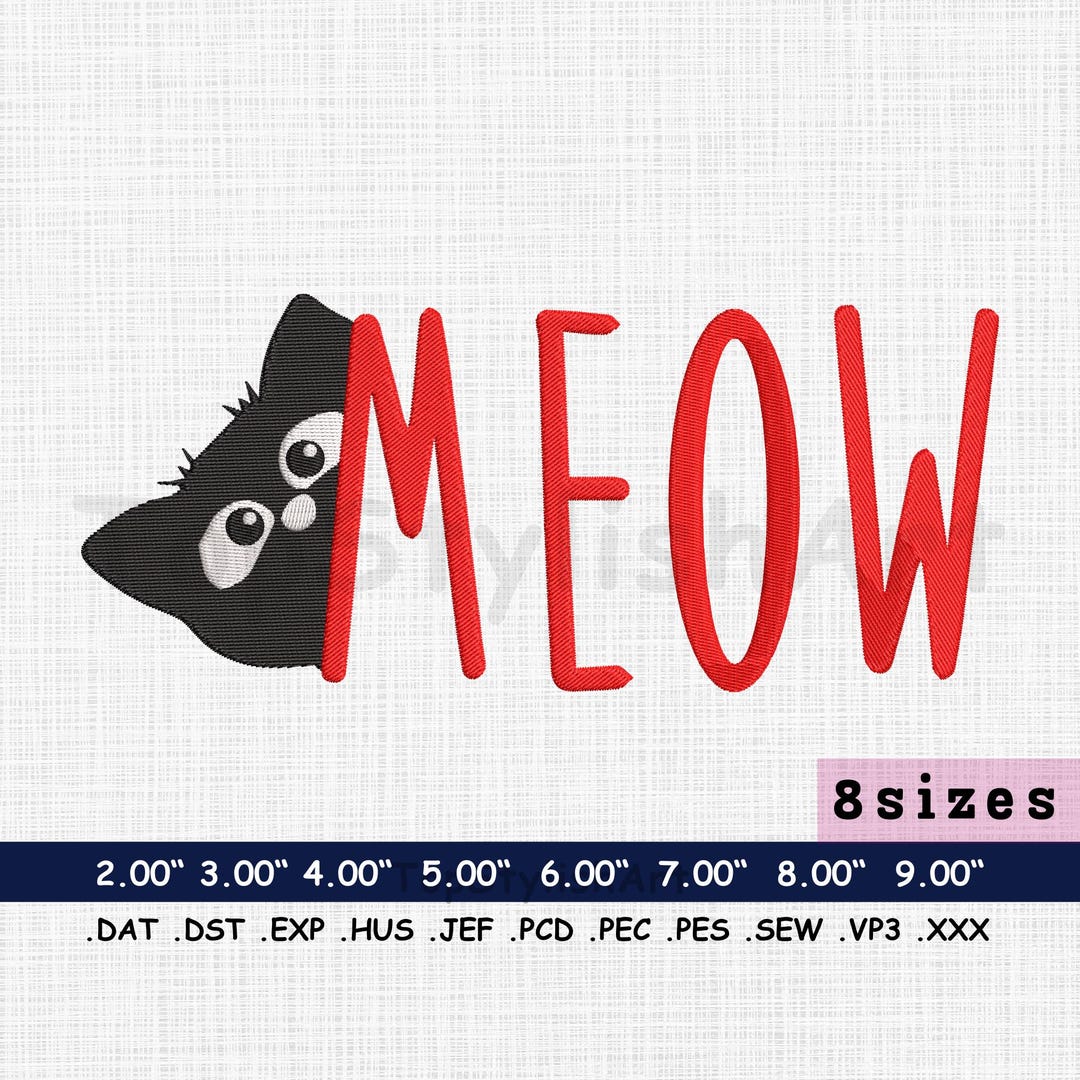 Cute Cat Peeking Machine Embroidery Design, MEOW With Cat Embroidery ...
