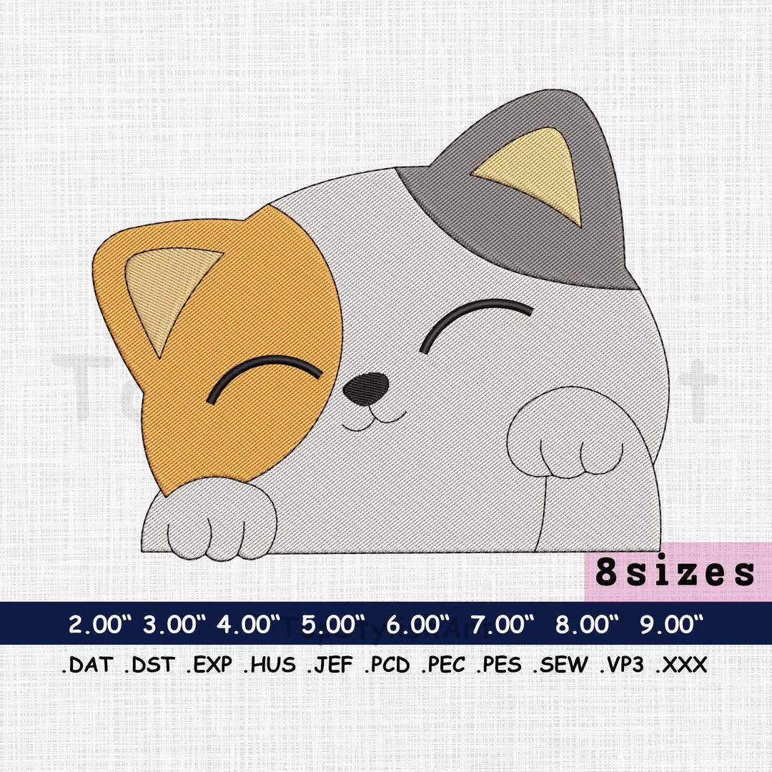 Cute Cat Machine Embroidery Design, Pet Digitized Pattern, Cat Lovers ...