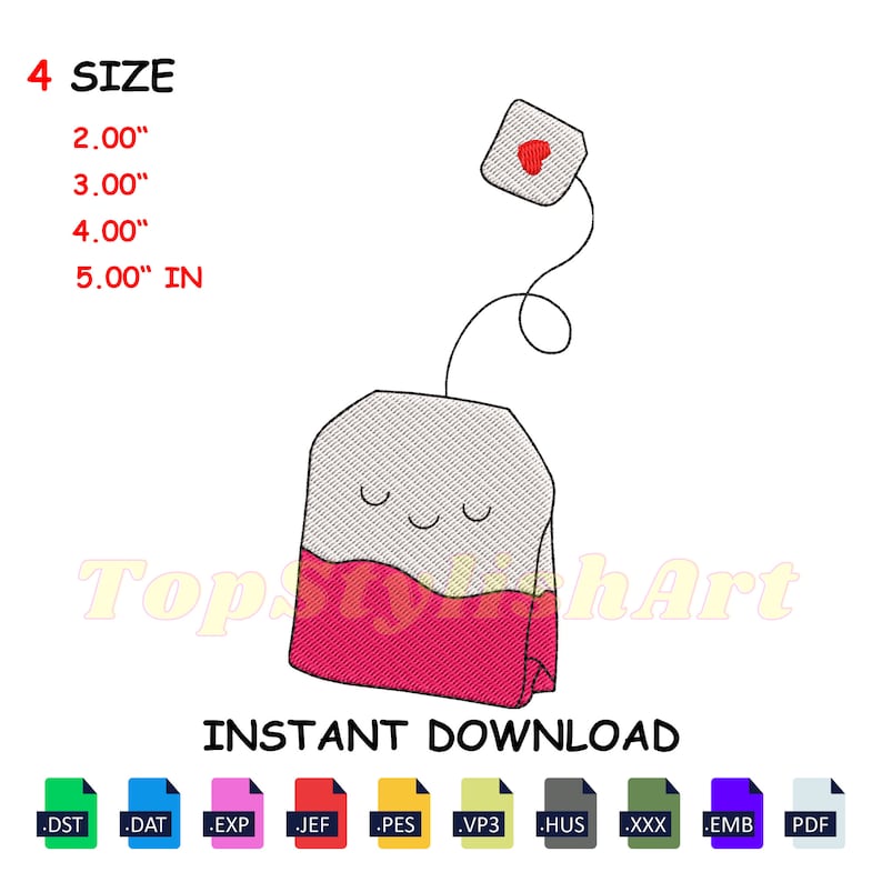 Tea Bag Embroidery Design Cozy Cup Digitized Pattern Relaxing Tea PES ...