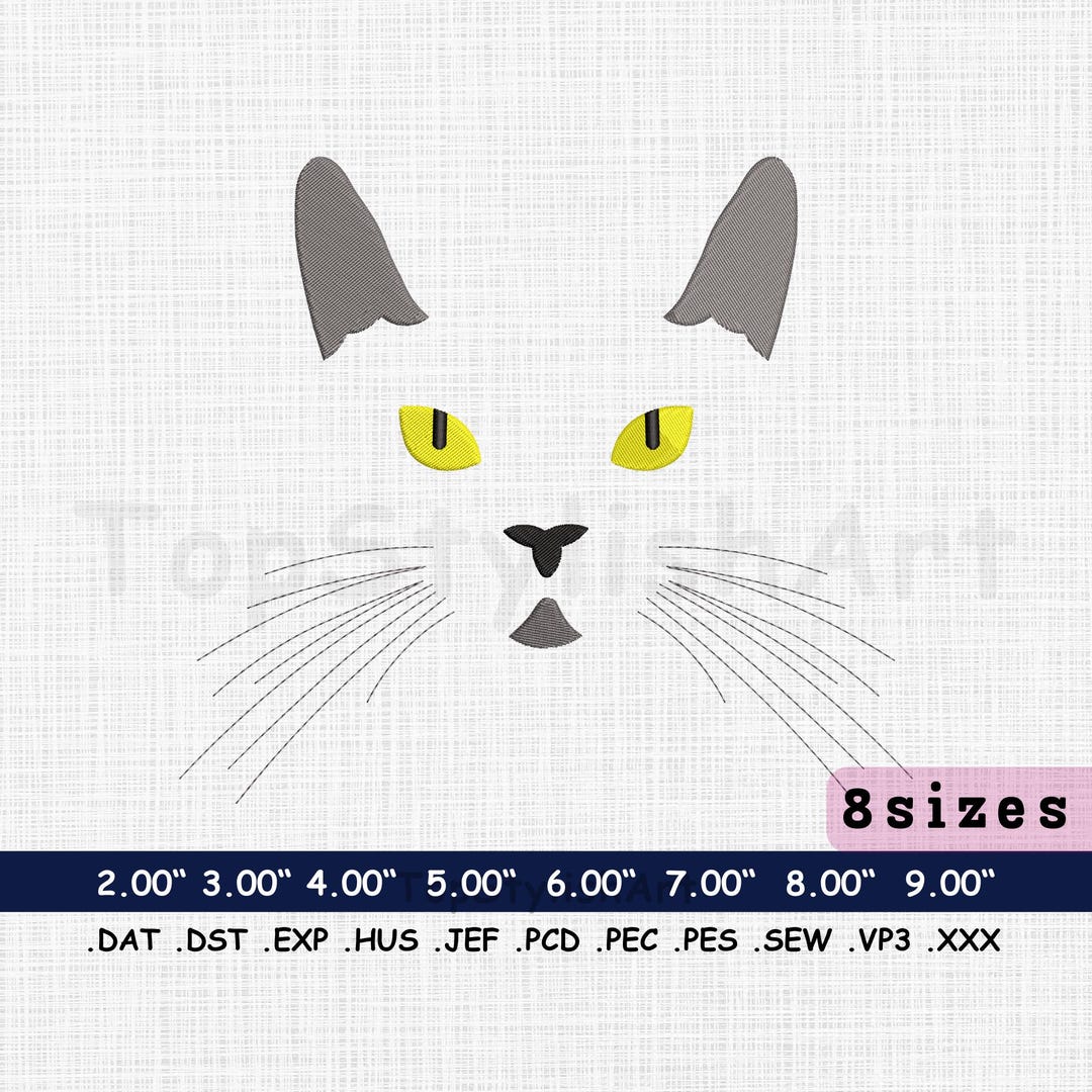 Minimalist Cat Face Machine Embroidery Design, Modern Feline Outline ...