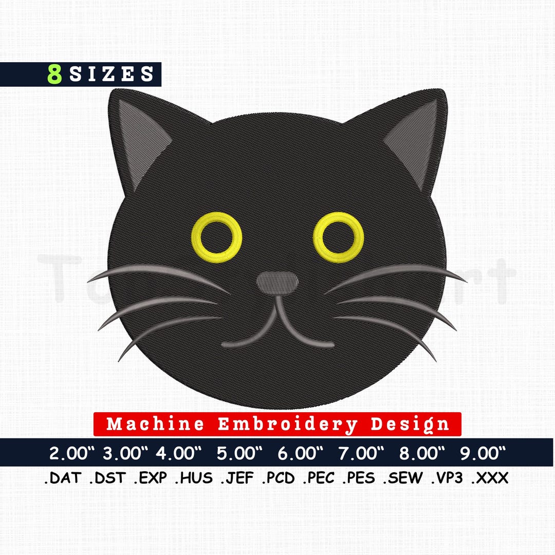 Cute Cats Machine Embroidery Design, Pet Digitized Pattern, Black Cat ...