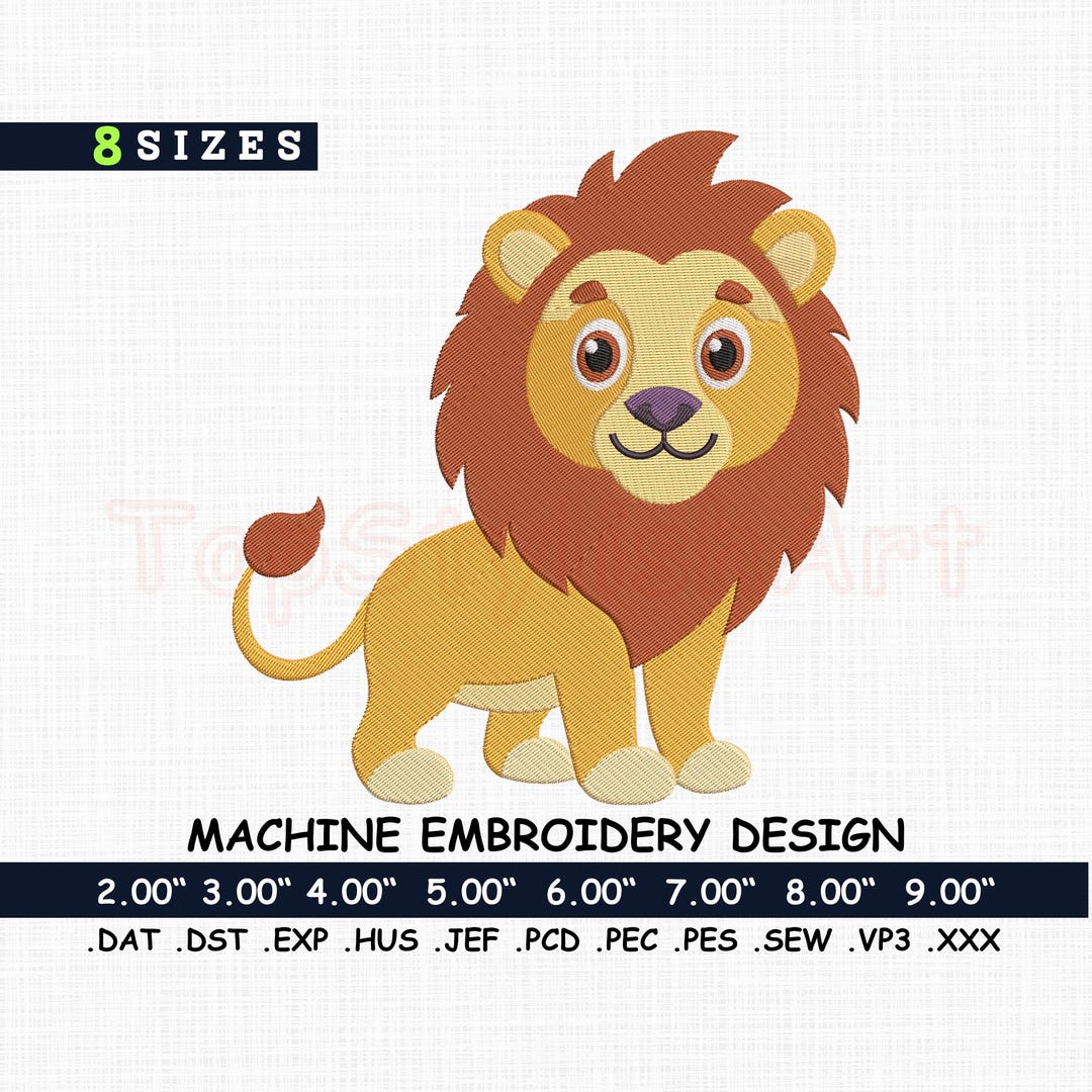 Cute Lion Machine Embroidery Design, Jungle Animal Digitizing ...