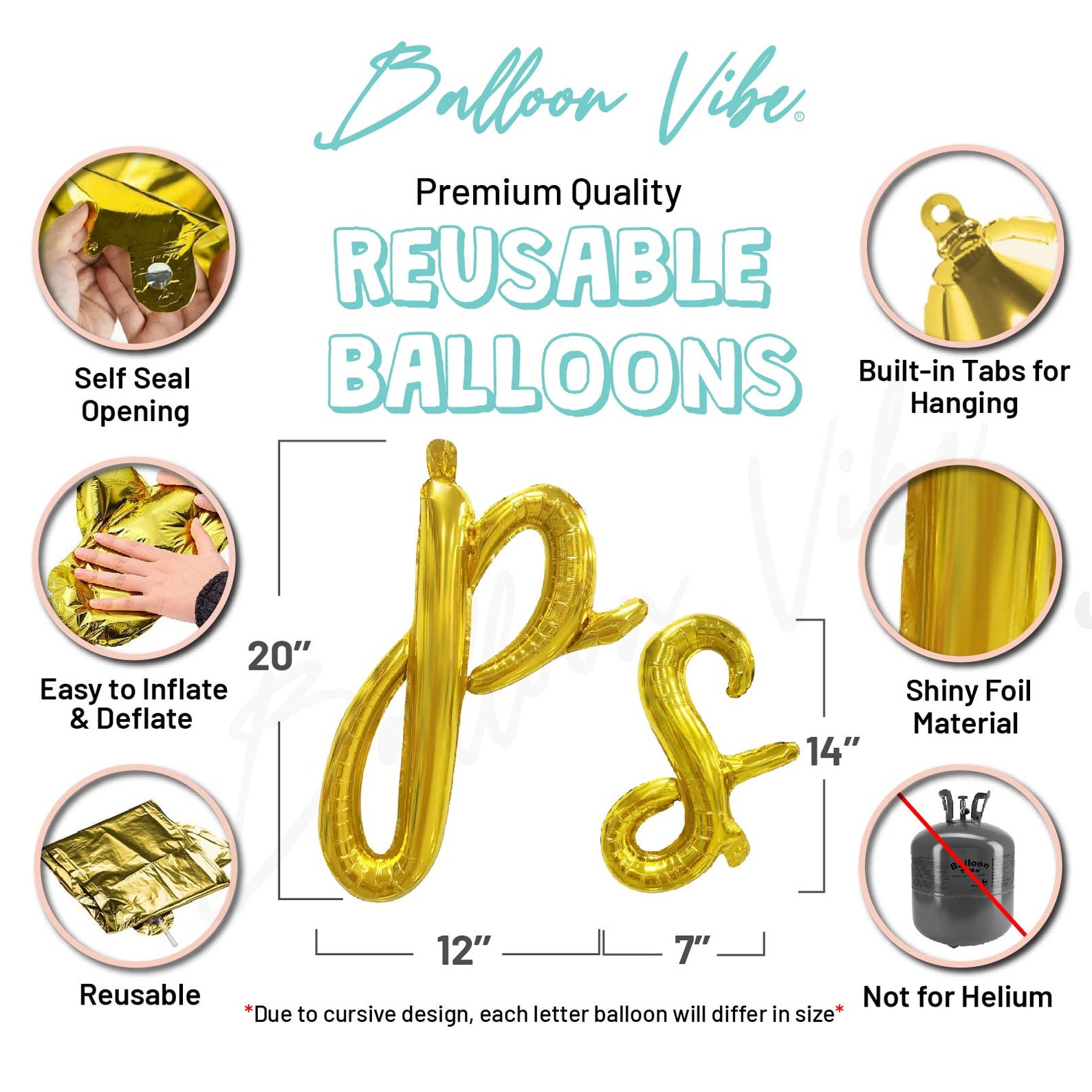 Custom Cursive Script Letter Balloons 16 Inch Foil Balloon Letters ...