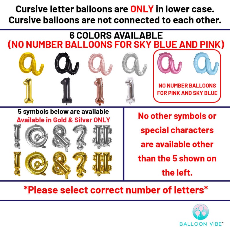 Custom Cursive Script Letter Balloons 16 Inch Foil Balloon Letters ...