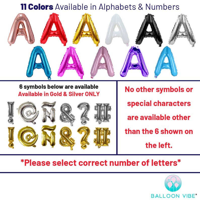 Letter Balloons Custom Phrase 16 Inch Balloon Letters Alphabet & Number ...