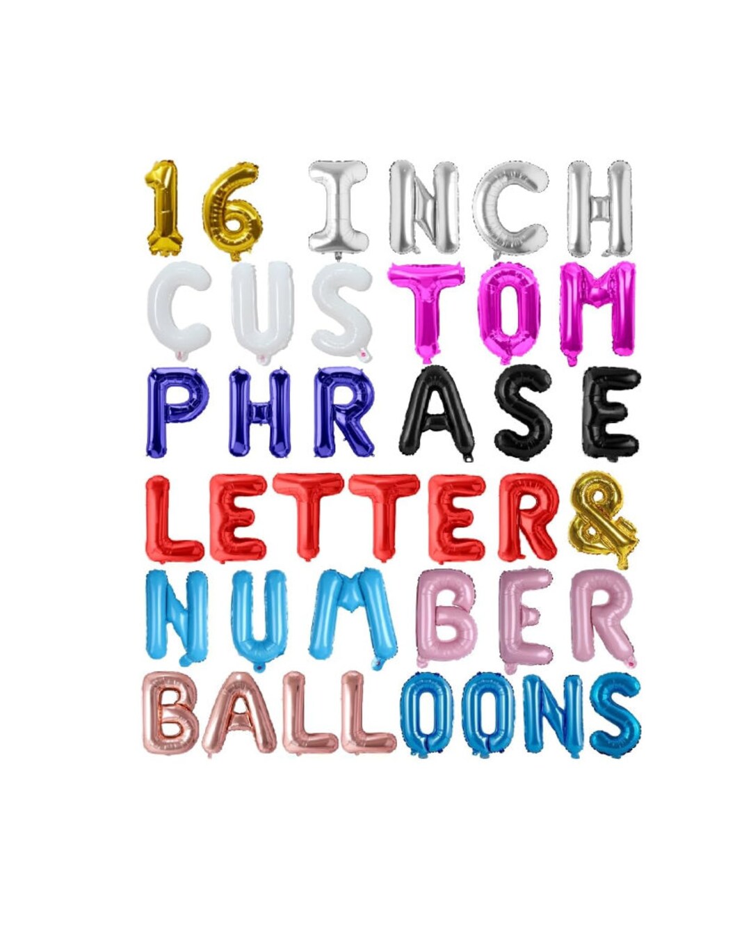 Letter Balloons Custom Phrase 16 Inch Balloon Letters Alphabet & Number ...
