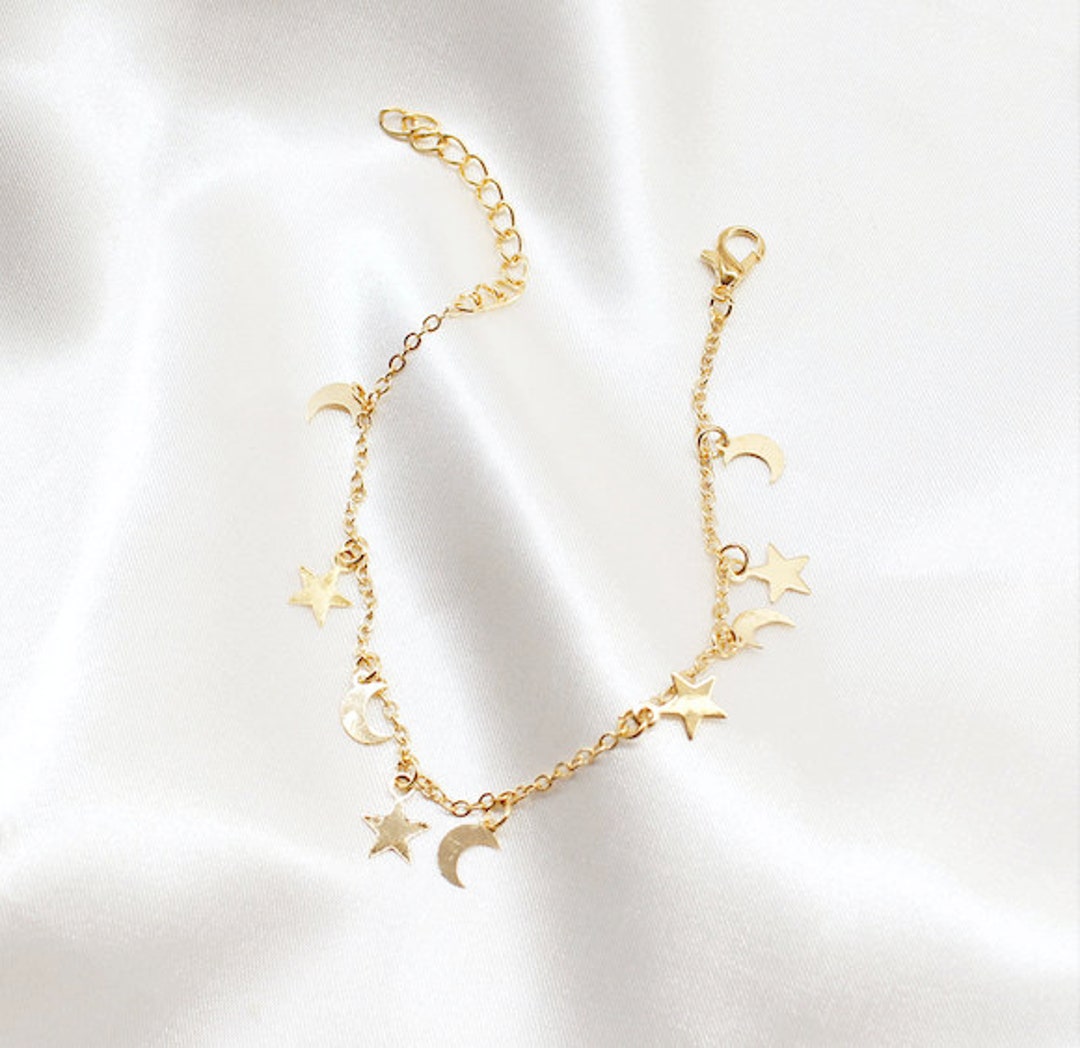 Crescent Moon & Star Bracelet, Half Moon Bracelet, Celestial Jewellery, Crescent Moon Bracelet ...