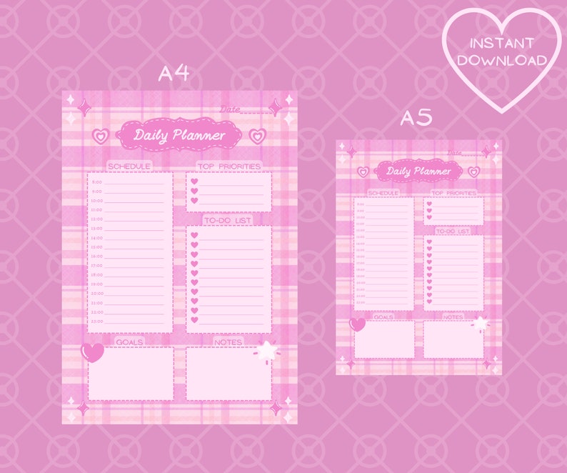 Cute Daily Weekly Hourly Planner Bundle Printable PDF,PNG Schedule,week ...
