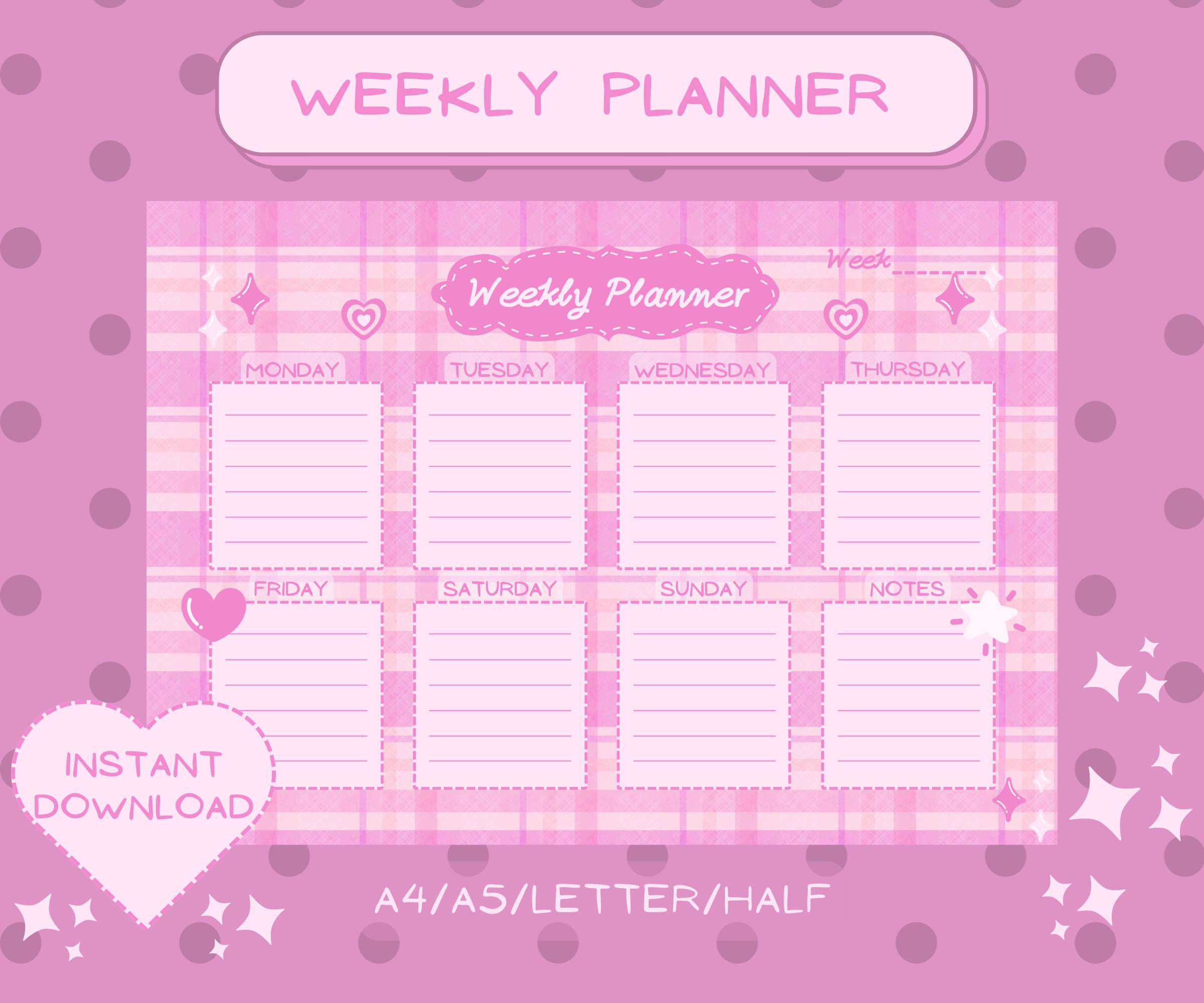 Cute Hourly Weekly Schedule, Weekly Planner Printable, Week at a Glance ...