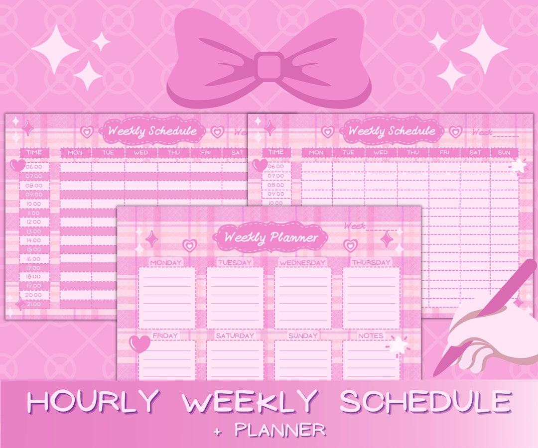Cute Hourly Weekly Schedule, Weekly Planner Printable, Week at a Glance ...