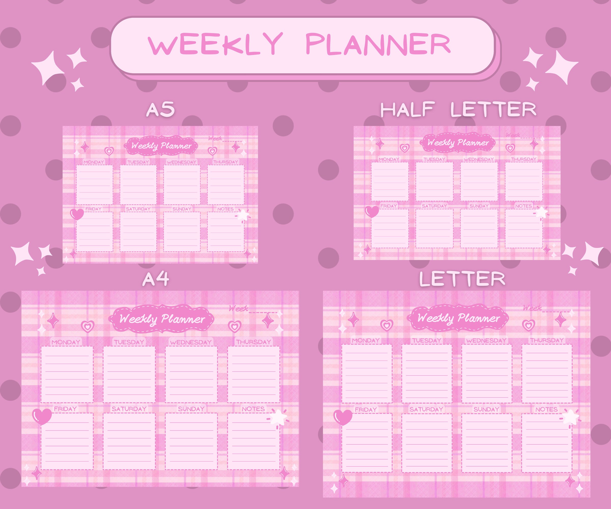 Cute Hourly Weekly Schedule, Weekly Planner Printable, Week at a Glance ...