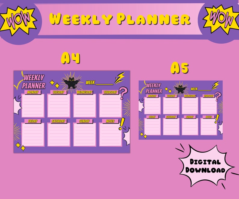 Cartoon Hourly Weekly Schedule, Weekly Planner Printable, Week at a ...