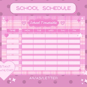 Cute School Schedule Timetable,printable in A4/a5/letter Size - Etsy